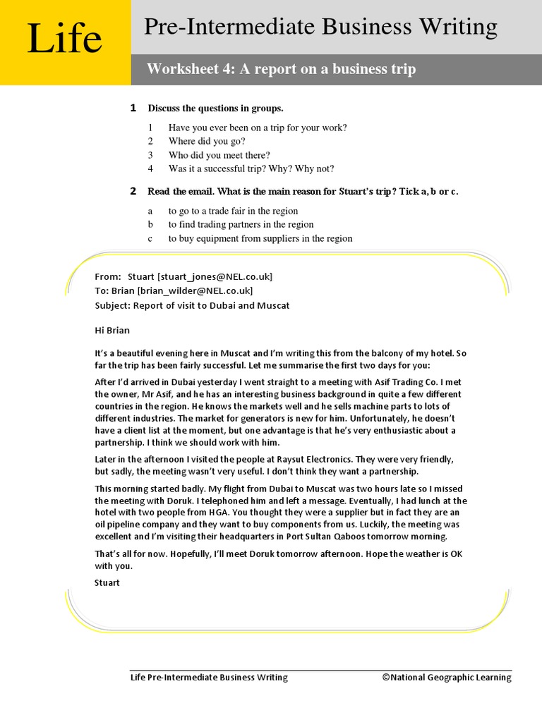 Pre-Intermediate Business Writing: Worksheet 4: A Report On A Business ...