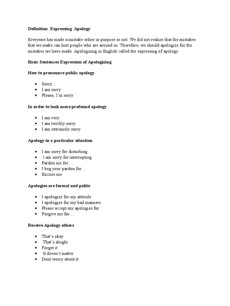 Definition Expressing Apology | PDF