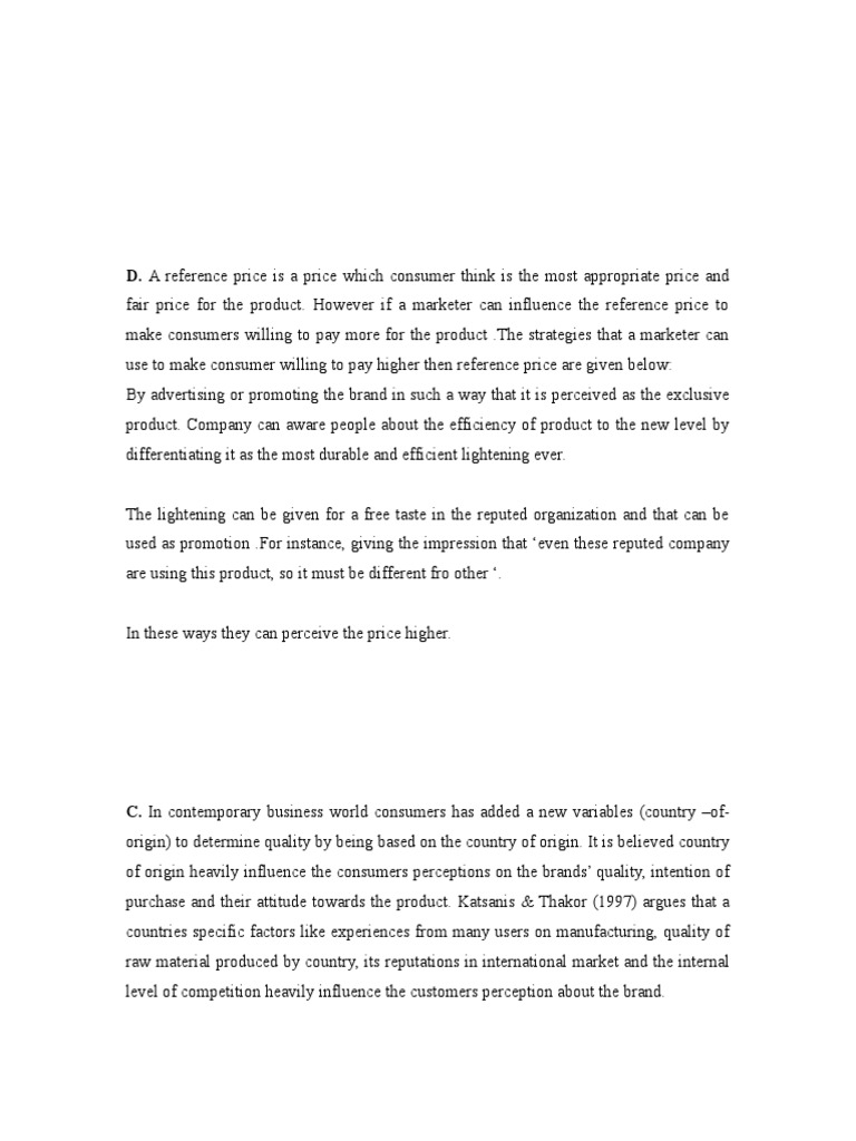 D. A Reference Price Is A Price Which Consumer Think Is The Most ...