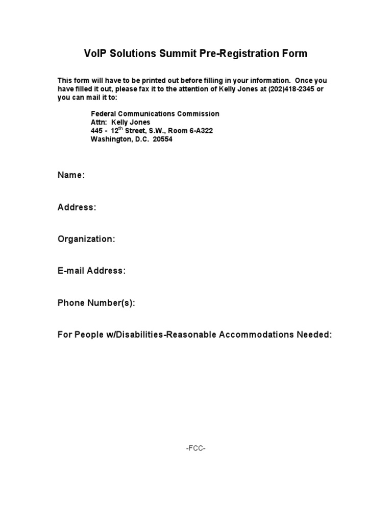 VoIP Summit Pre-Registration Form | PDF
