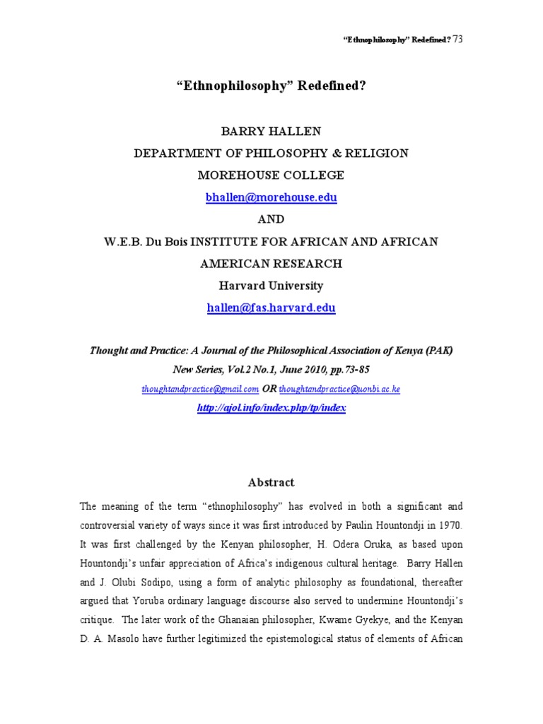 Evolution of Ethnophilosophy in Africa | PDF | Concept | Epistemology