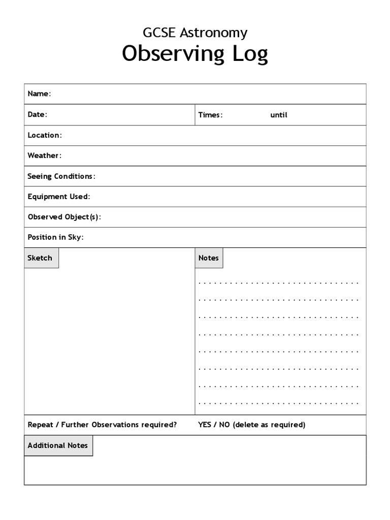 Observing Log | PDF | Science & Mathematics