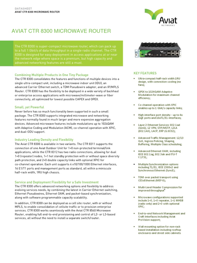 Aviat CTR 8300 Data Sheet - Dec 2014 | PDF | Ethernet | Multiprotocol ...