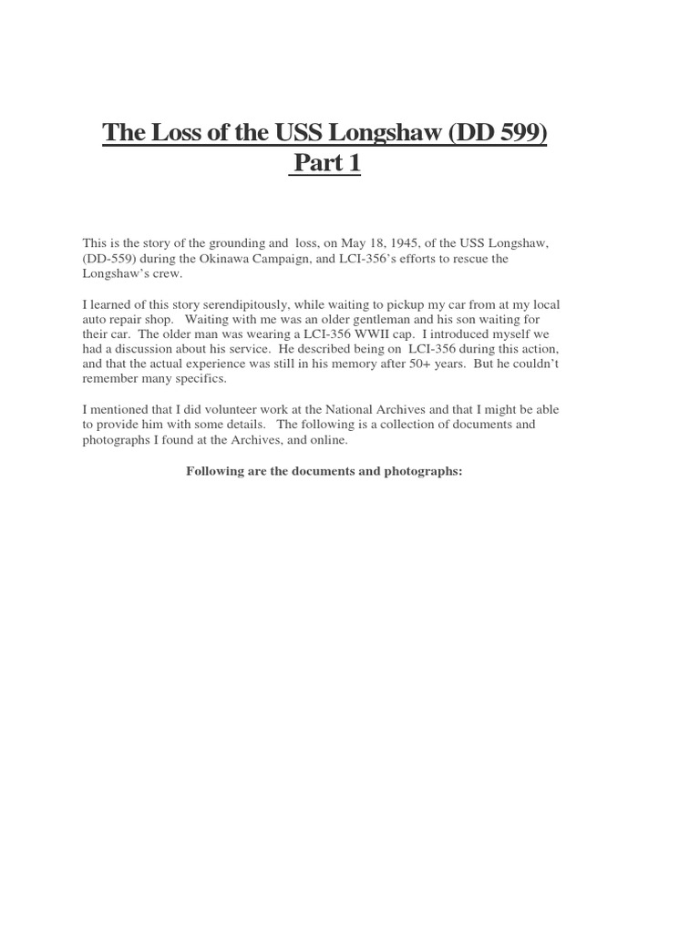 The Loss of The USS Longshaw-Part - 1 | PDF | Maritime Incidents | Warfare