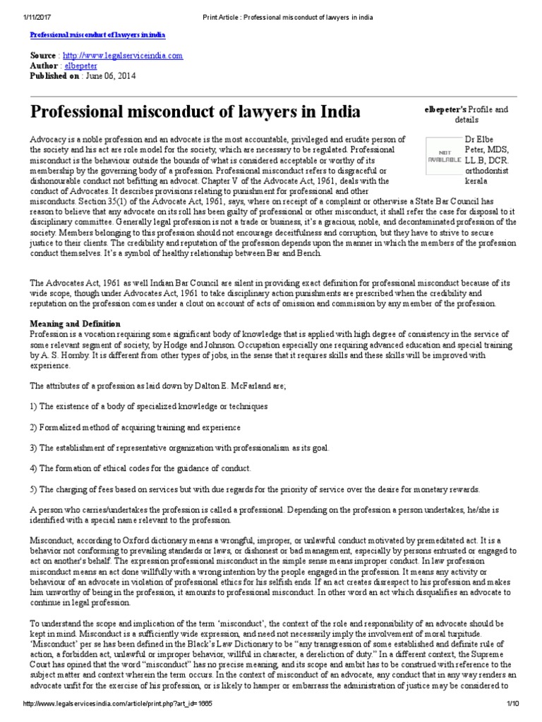 Professional Misconduct of Lawyers in India | Advocate | Barrister