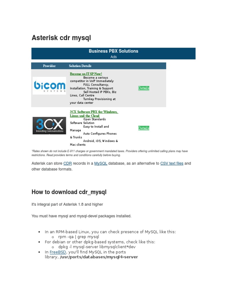 Asterisk CDR Mysql | PDF | Database Index | My Sql