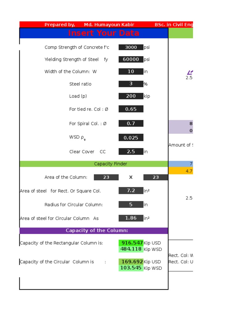 Column Design Calculations and Examples | PDF | Column | Bending