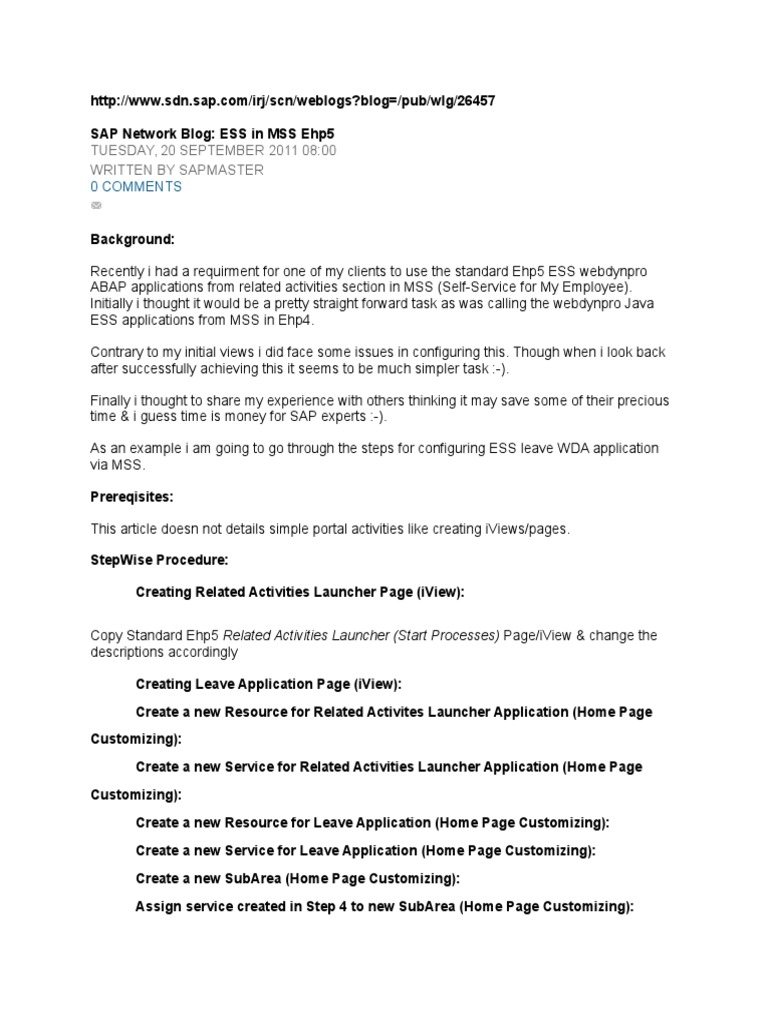 Configuring ESS Leave Application in SAP My Employee Self-Service (MSS ...