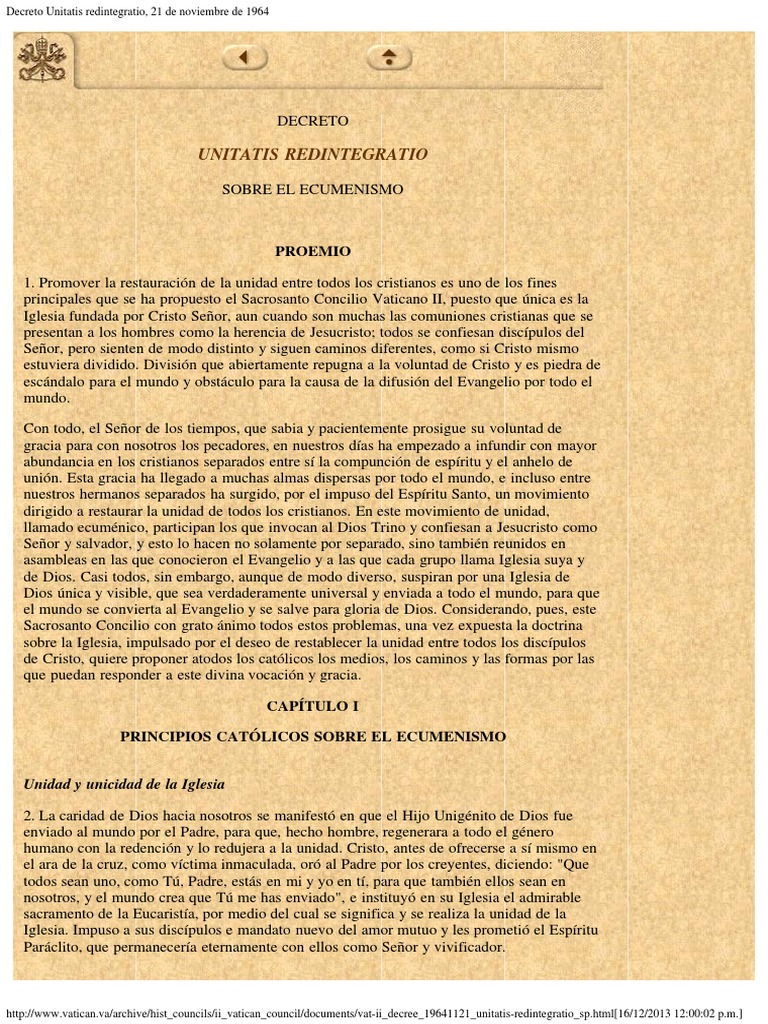 Decreto Conciliar - Unitatis Redintegratio - Sobre El Ecumenismo - Concilio Vaticano II | PDF ...