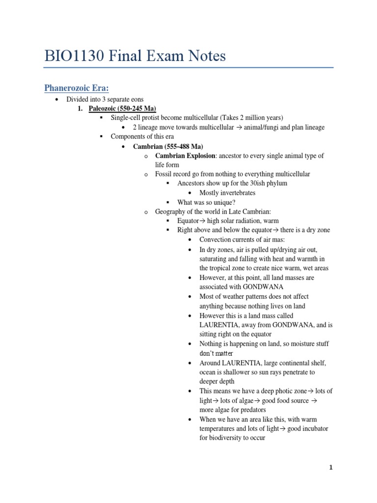 BIO1130 Final Exam Notes | PDF | Mollusca | Anatomy
