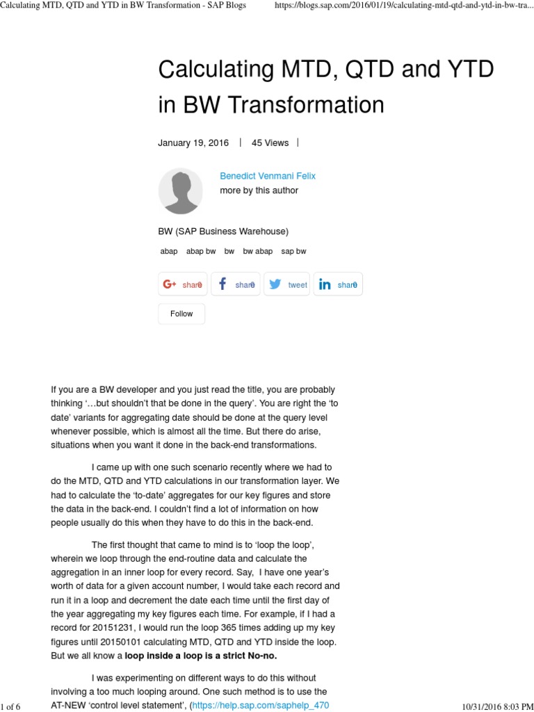 Calculating MTD, QTD and YTD in BW Transformation | PDF | Data ...