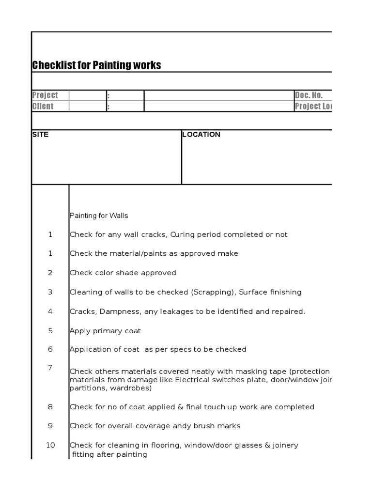 Painting Work Quality Checklist | PDF