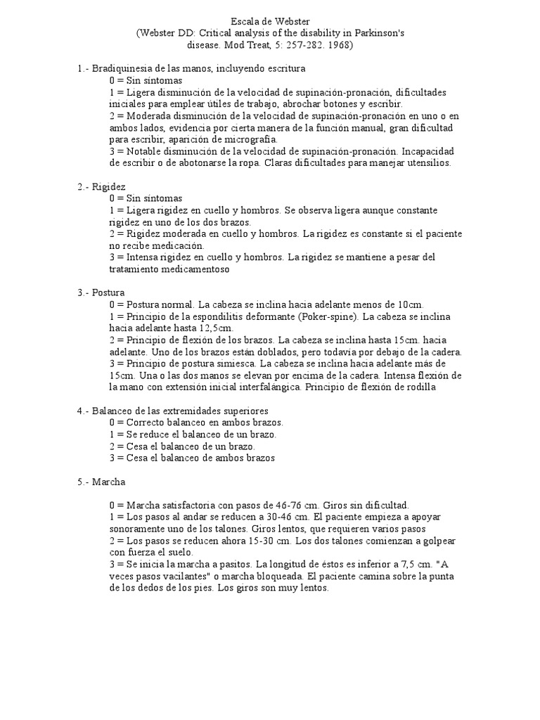 Escala de Webster | Enfermedad de Parkinson | Neurología