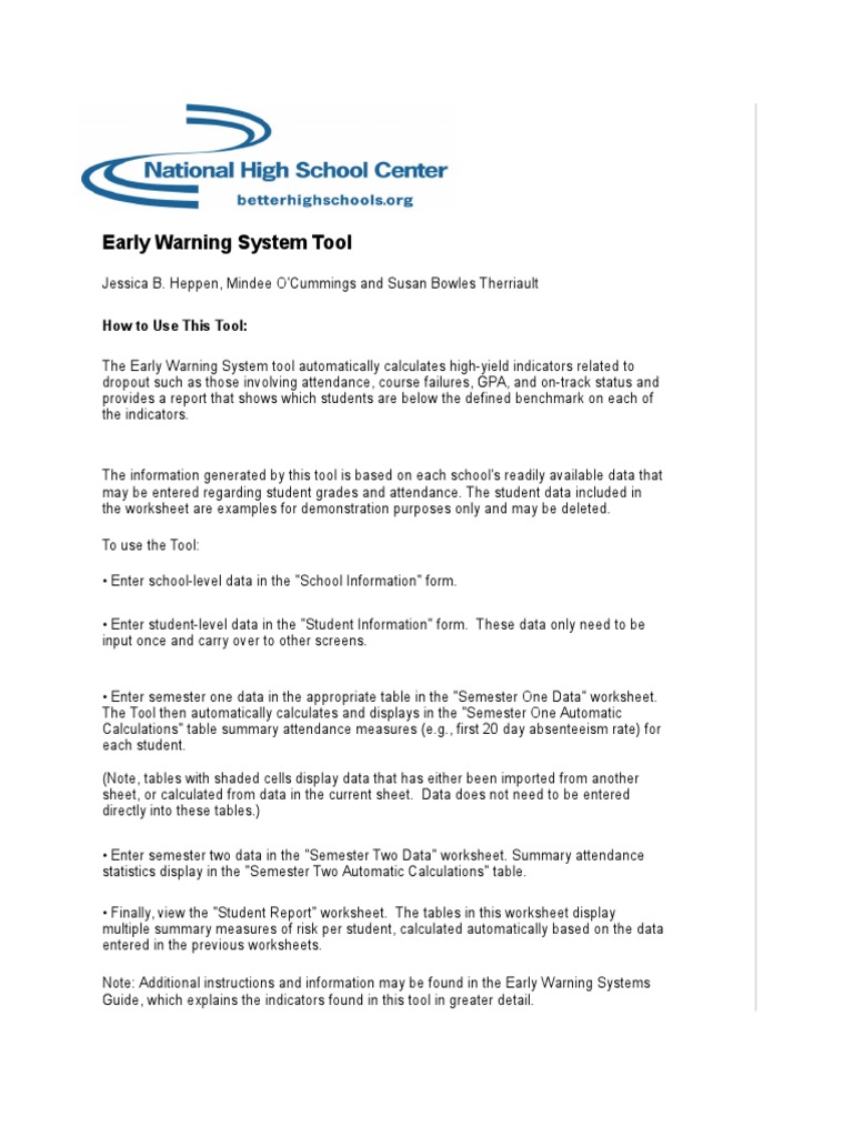 Early Warning System Tool: How To Use This Tool | PDF | Grading ...