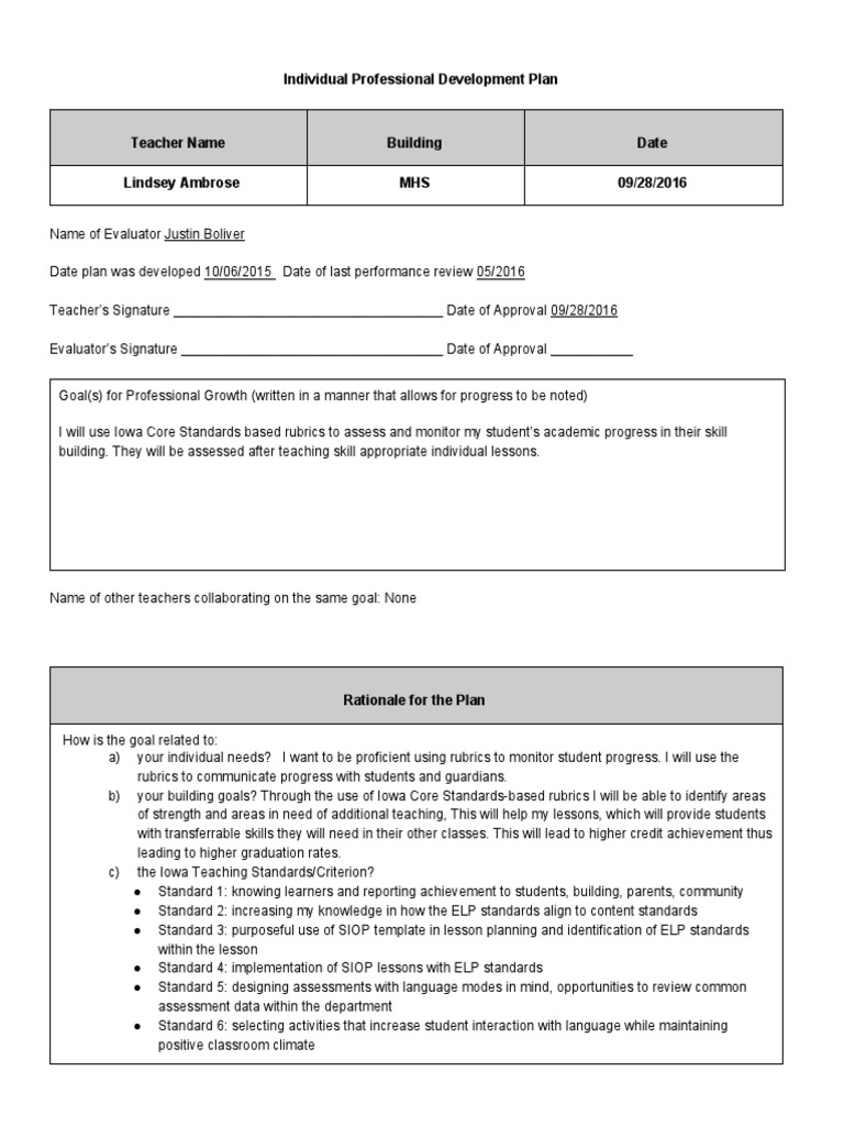 Individual Professional Development Plan | PDF | Educational Assessment ...
