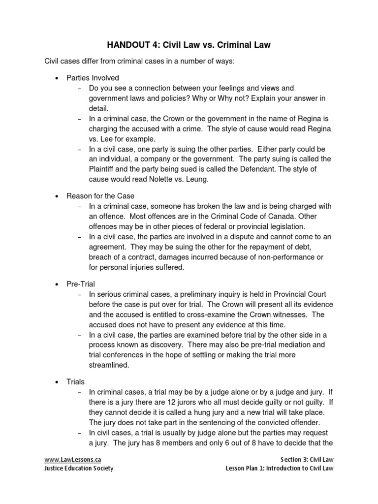 Civil Vs Criminal Law | PDF | Burden Of Proof (Law) | Lawsuit