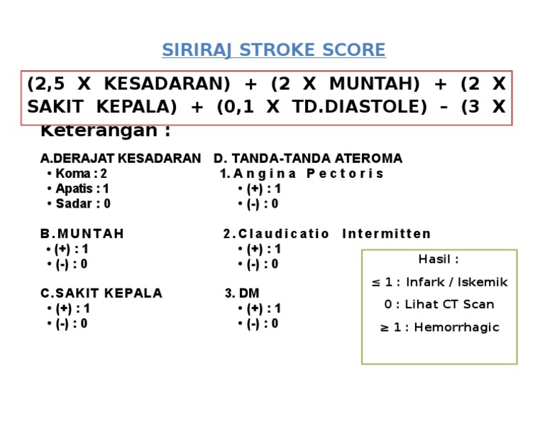 Calculating Stroke Severity Using the Siriraj Stroke Score | PDF