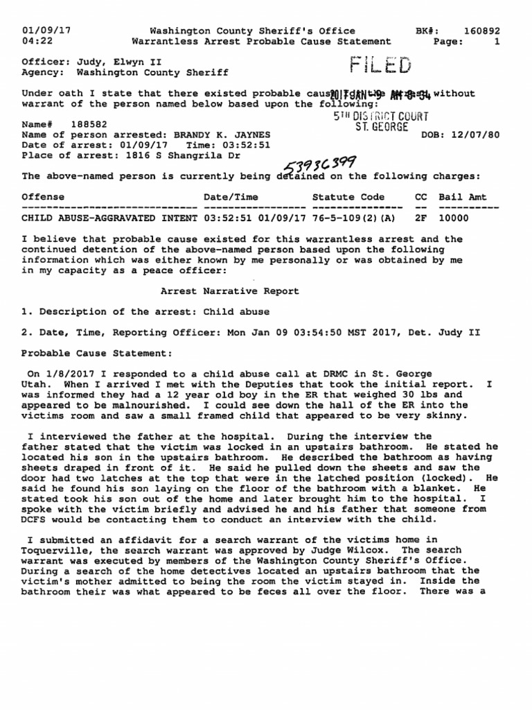 Brandy Jaynes Probable Cause Statement | PDF