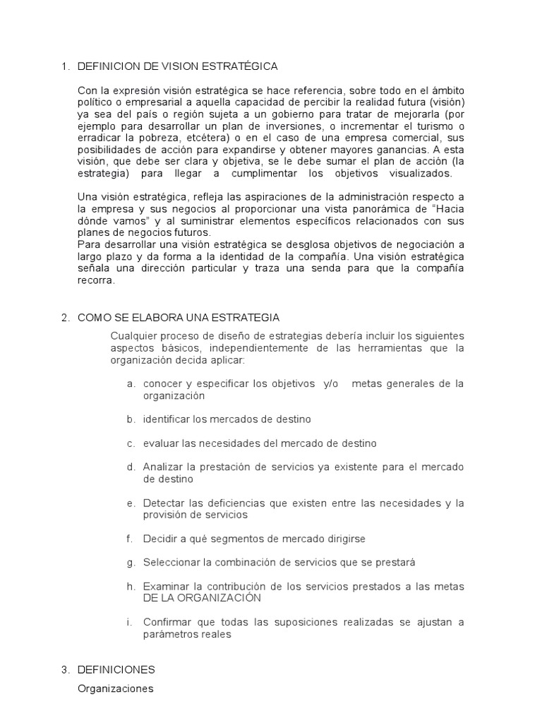 Definicion de Vision Estratégica | PDF | Mercado (economía) | Economias