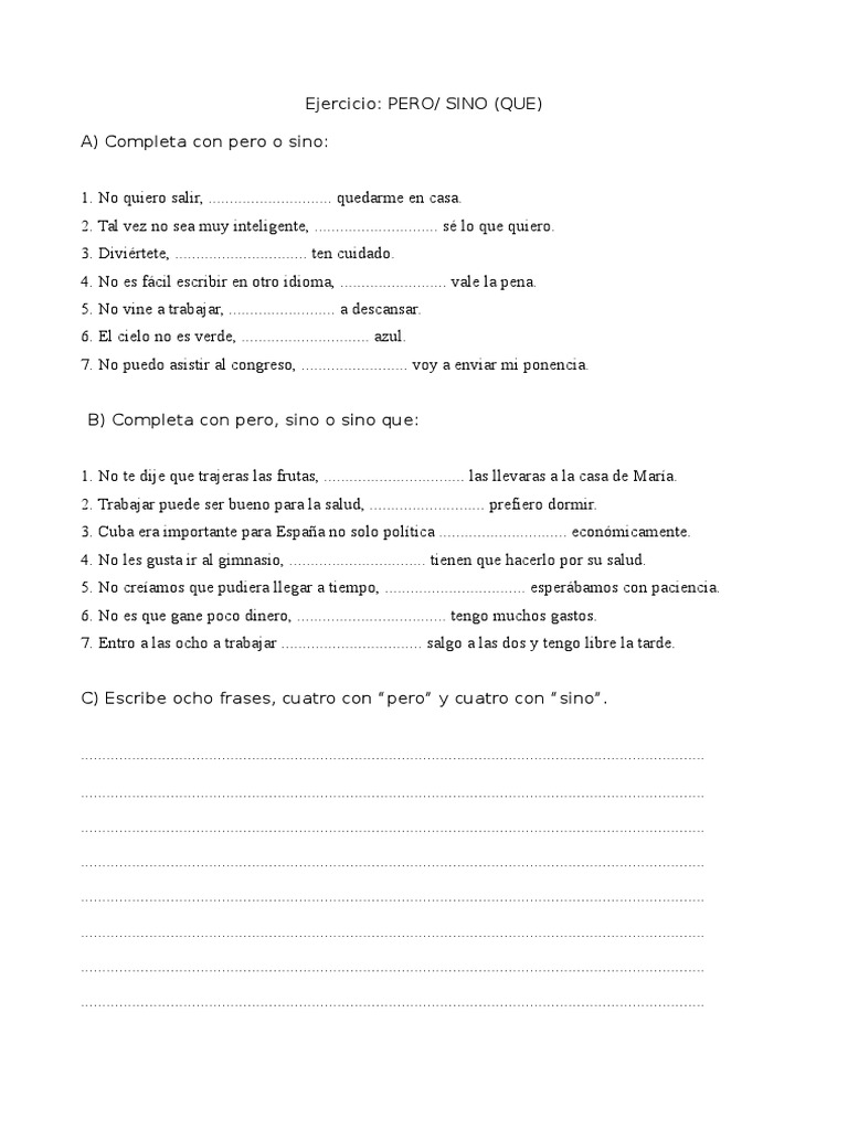 Ejercicio Pero Sino | PDF