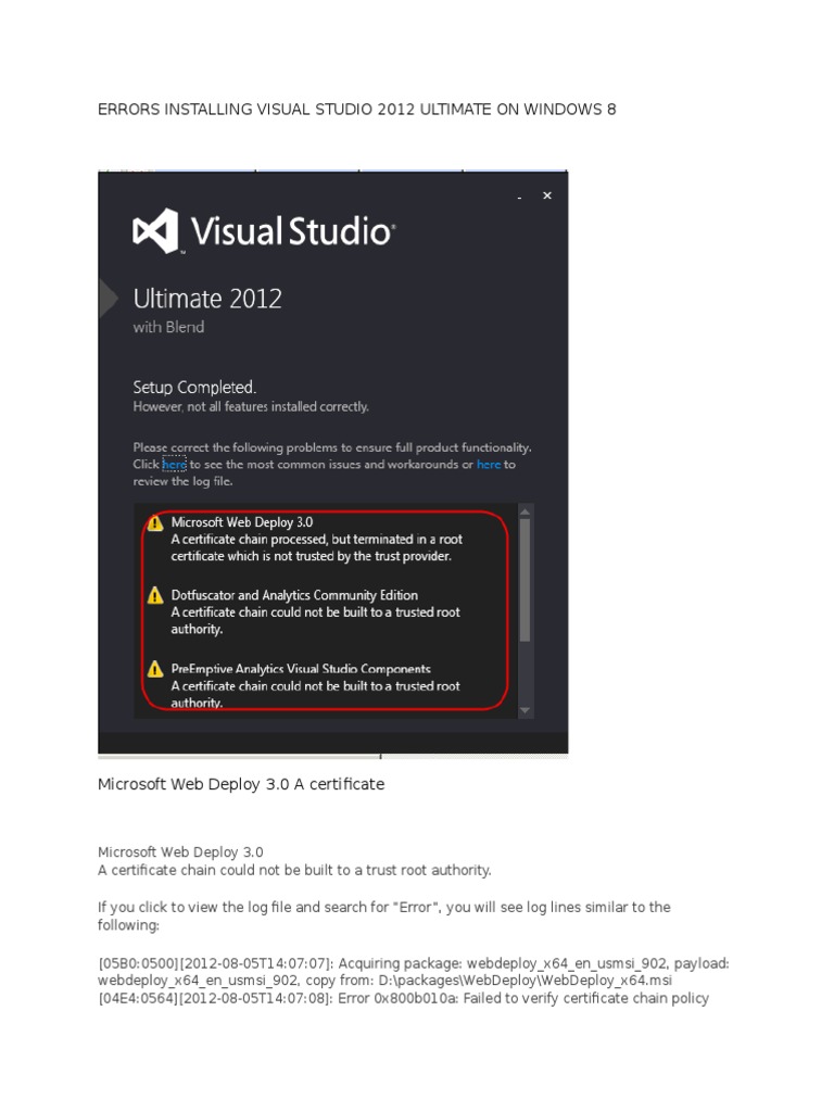 Errors Installing Visual Studio 2012 Ultimate On Windows 8 | PDF | Business | Computers