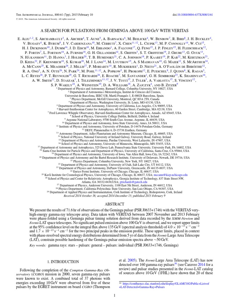 A Search For Pulsations From Geminga Above 100GeV | PDF | Astronomy ...