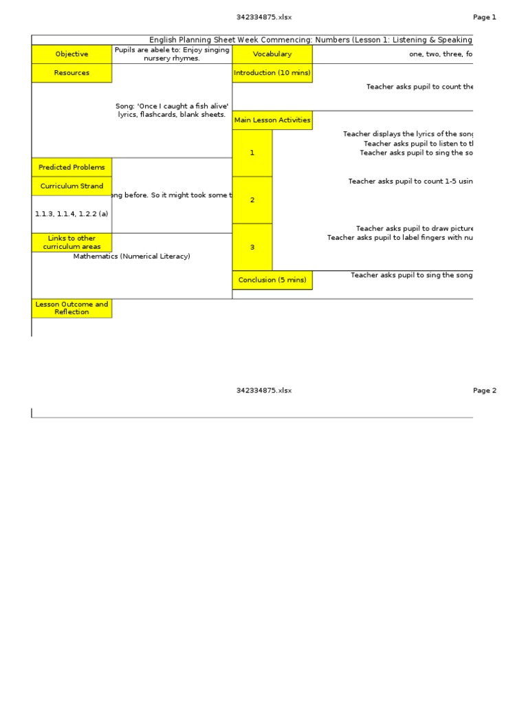 English Weekly Planning Sheet Format | PDF