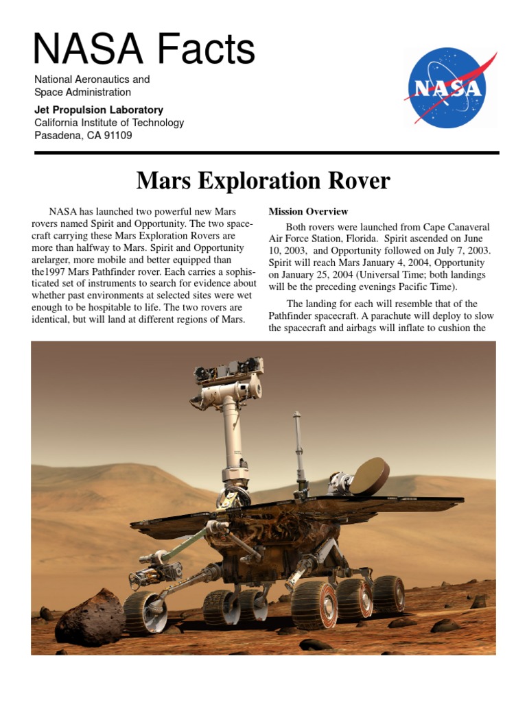 NASA Facts Mars Exploration Rover PDF | Download Free PDF | Rover ...