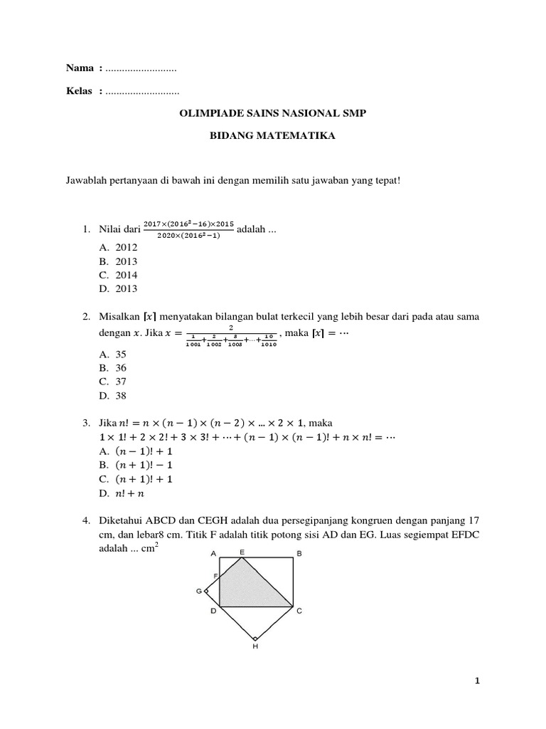 Soal Seleksi OSN MTK SMP | PDF