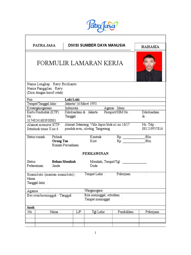 Formulir Lamaran Kerja | PDF