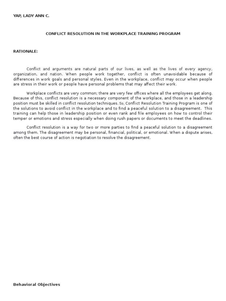 Conflict Resolution Training Program | Download Free PDF | Conflict Resolution | Conflict (Process)