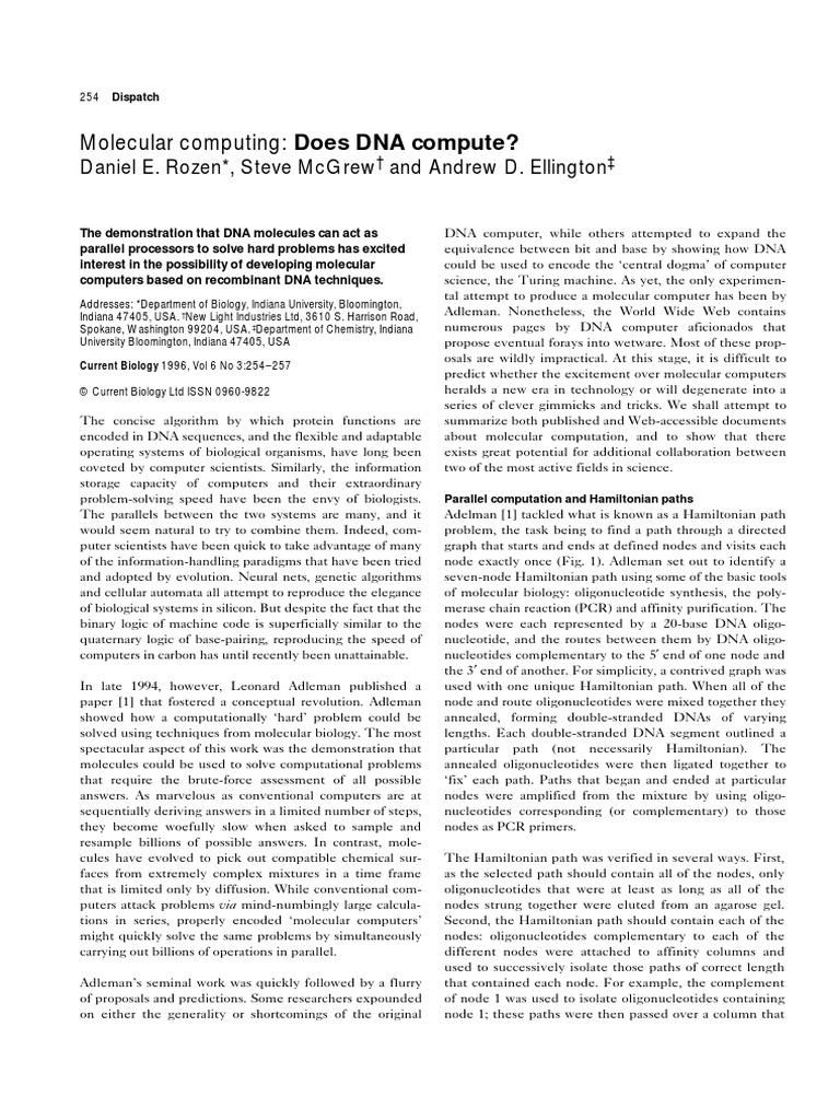 Molecular Computing Does DNA Compute | PDF | Polymerase Chain Reaction ...