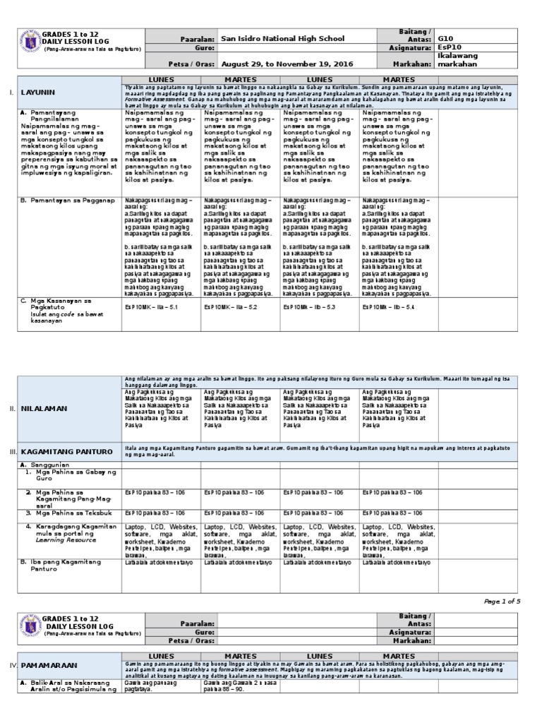 DLL - Esp 10 - 2nd Quarter | PDF