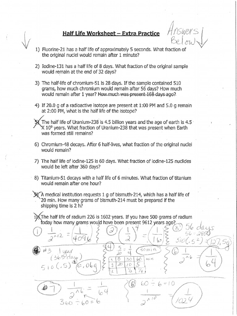 Half Life Of Radioactive Isotopes Worksheet