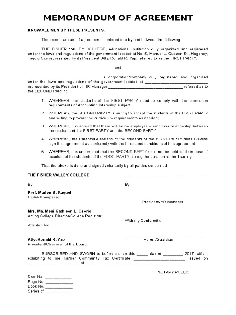 ojt memorandum of agreement