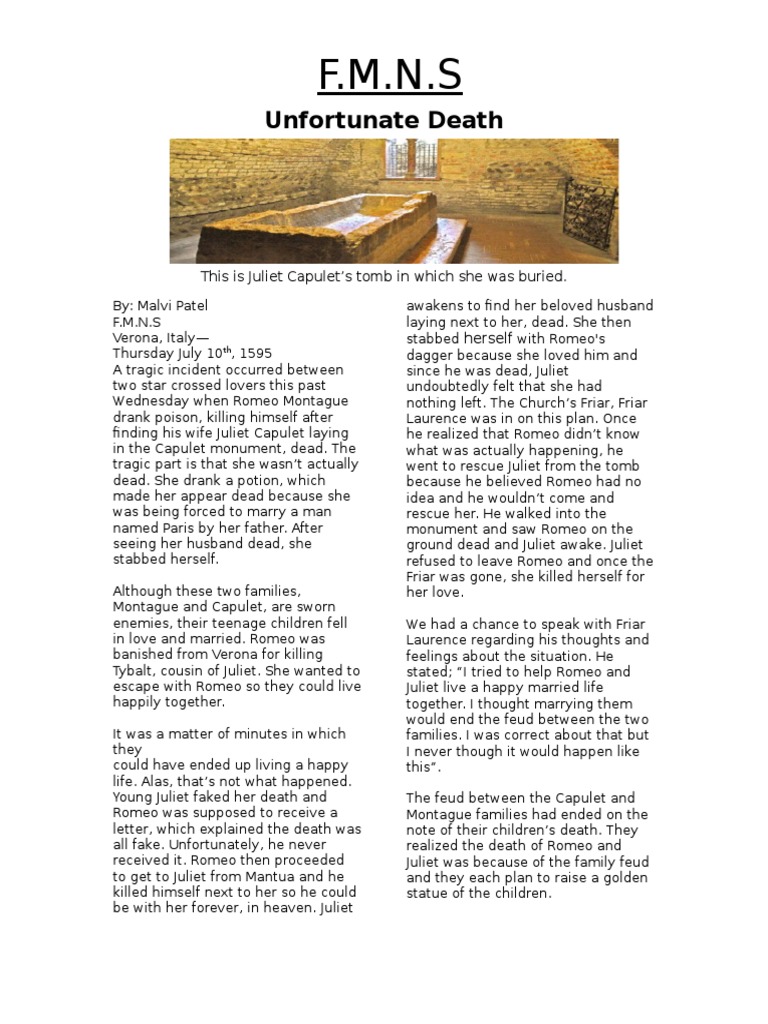 Romeo and Juliet News Report | PDF | Characters In Romeo And Juliet ...
