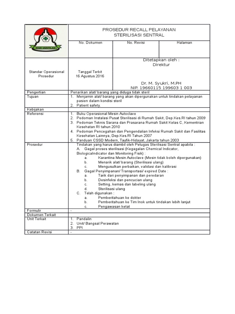 Spo Prosedur Recall Pelayanan | PDF