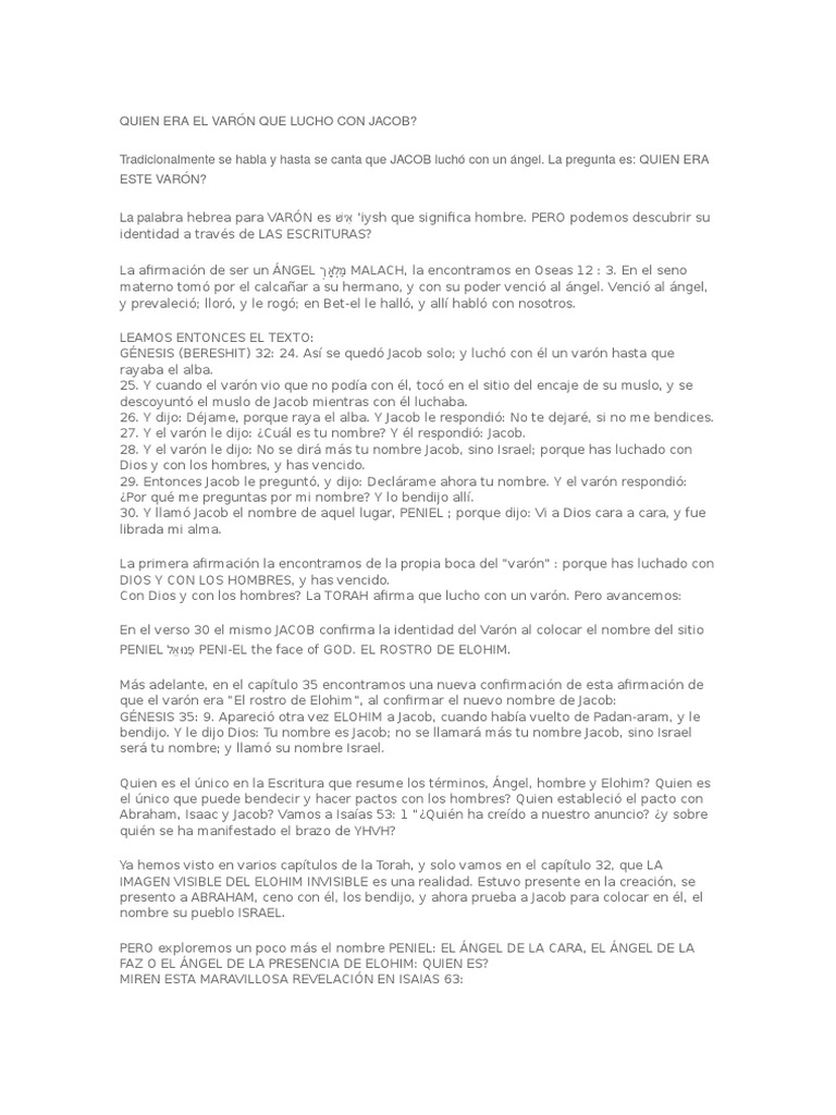 Quien Era El Varón Que Lucho Con Jacob | PDF | Jacob | Creencia ...