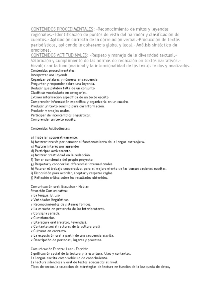 Contenidos Procedimentales | PDF | Artes del Lenguaje y Comunicación