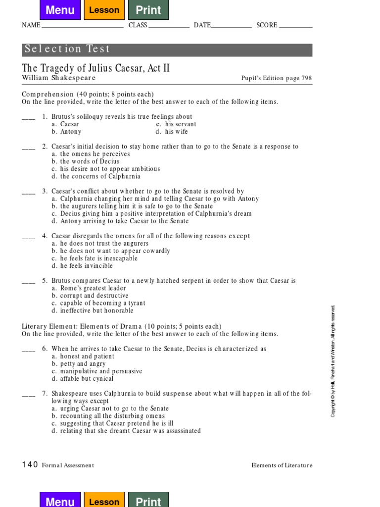 Julius Caesar Act II Test | PDF | Julius Caesar | Irony