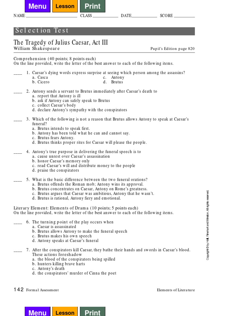 Act III Analysis of Julius Caesar | PDF | Julius Caesar | Mark Antony