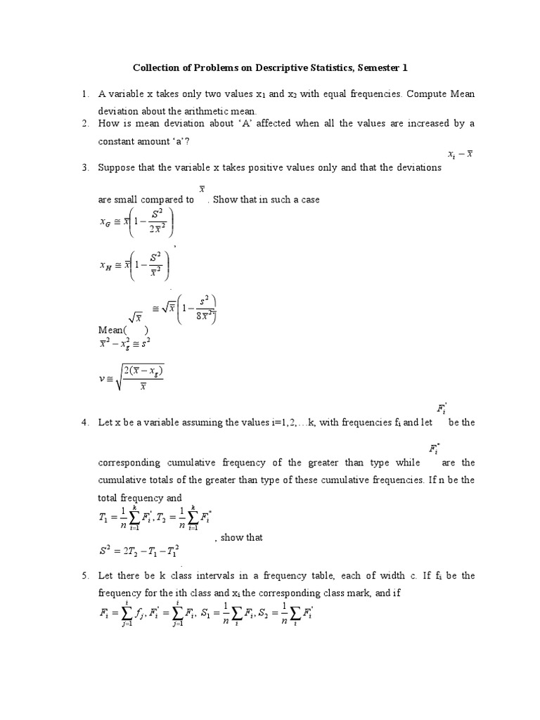 Collection of Problems On Descriptive Statistics | PDF