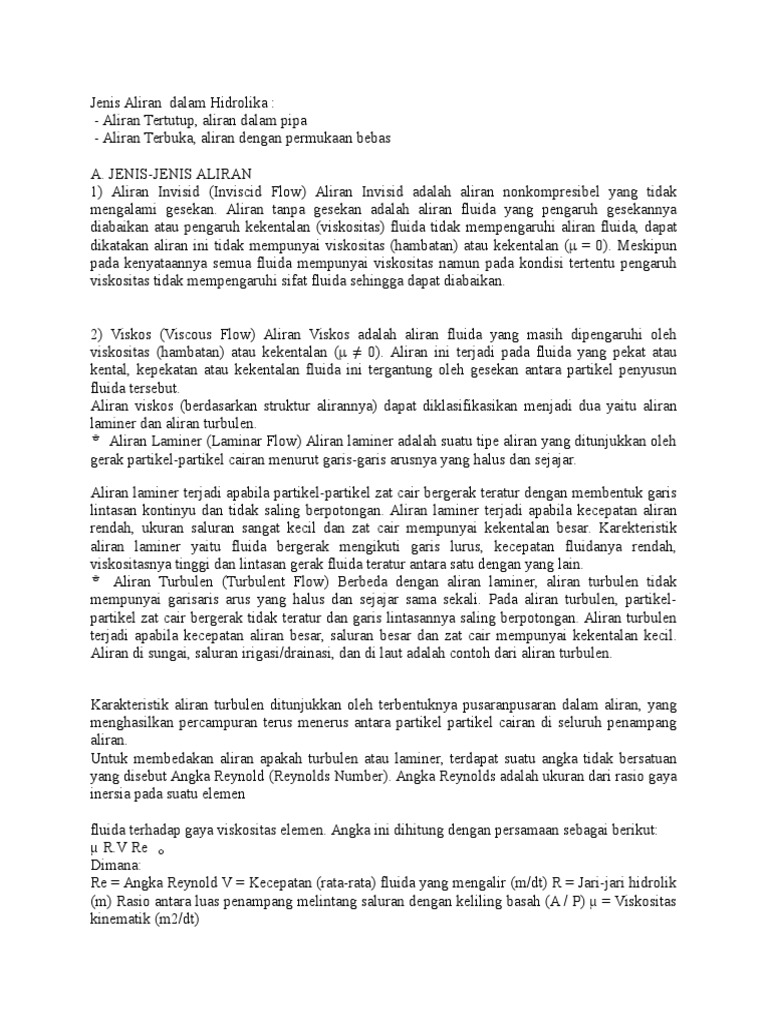 Jenis Aliran Dalam Hidrolika | PDF
