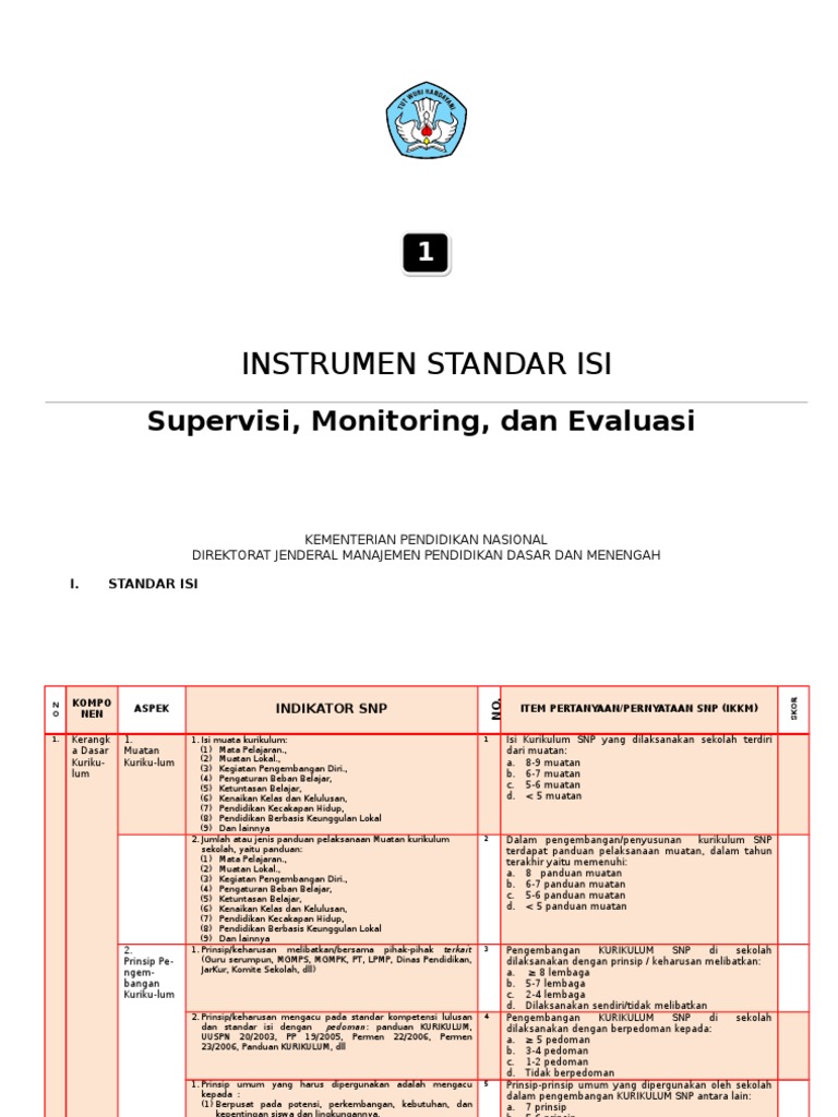 1 Instrumen Standar Isi | PDF