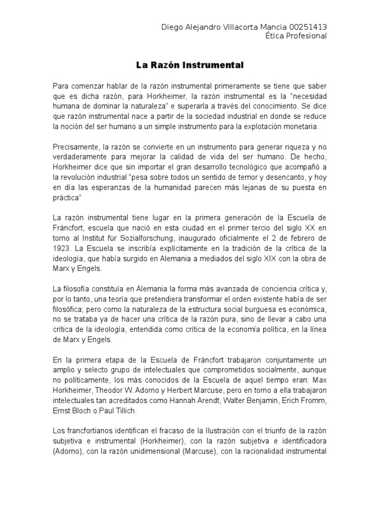 La Razón Instrumental | PDF | Karl Marx | Escuela de Frankfurt