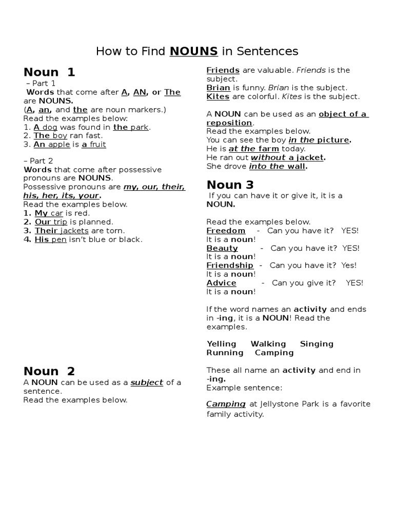 How To Find NOUNS in Sentences | PDF