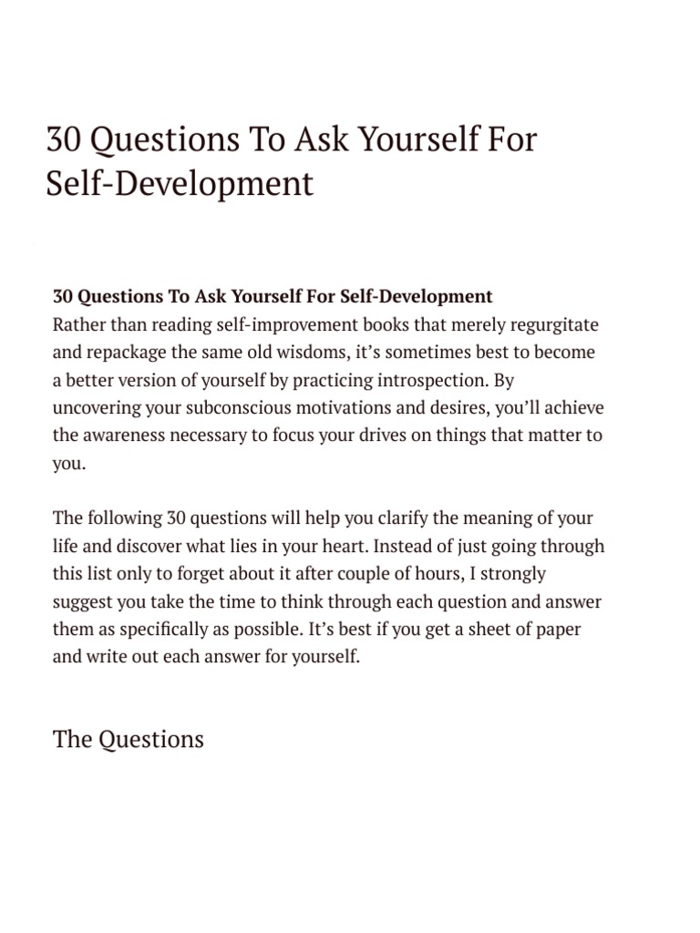 30 Questions to Ask Yourself for Self-Development | Self Help | Contentment