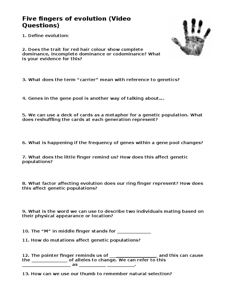 Five Fingers of Evolution Video Questions | PDF