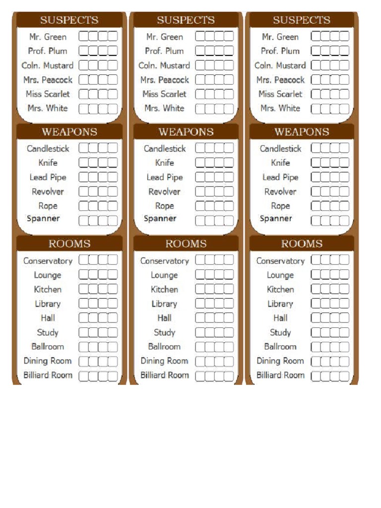 Cluedo Sheet | PDF