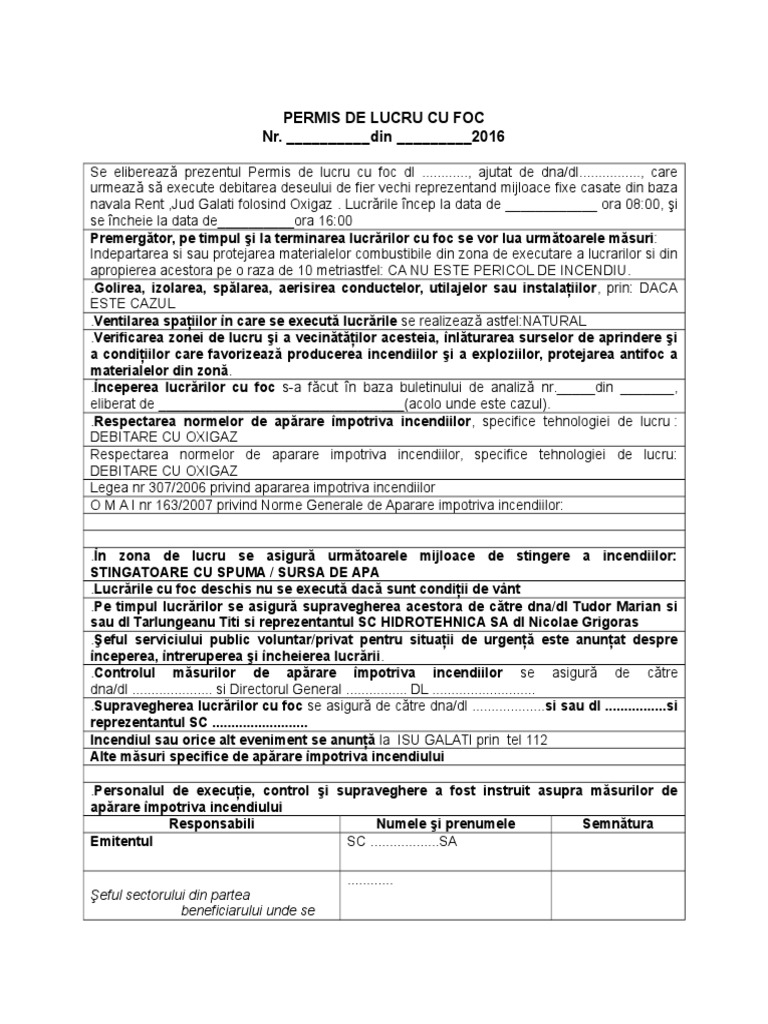 Permis de Lucru Cu Foc | PDF